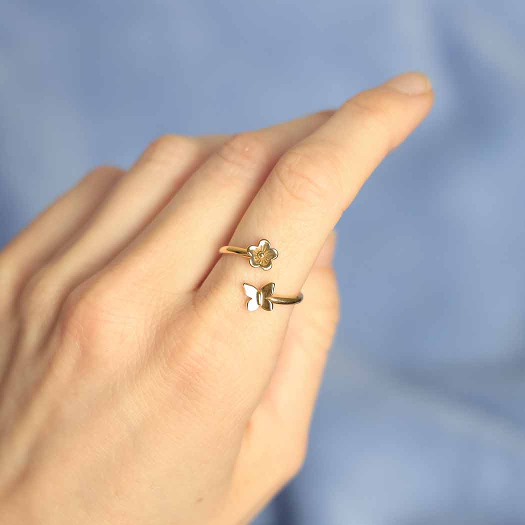 Butterfly and Flower Adjustable Ring | Tangerine Jewelry Shop